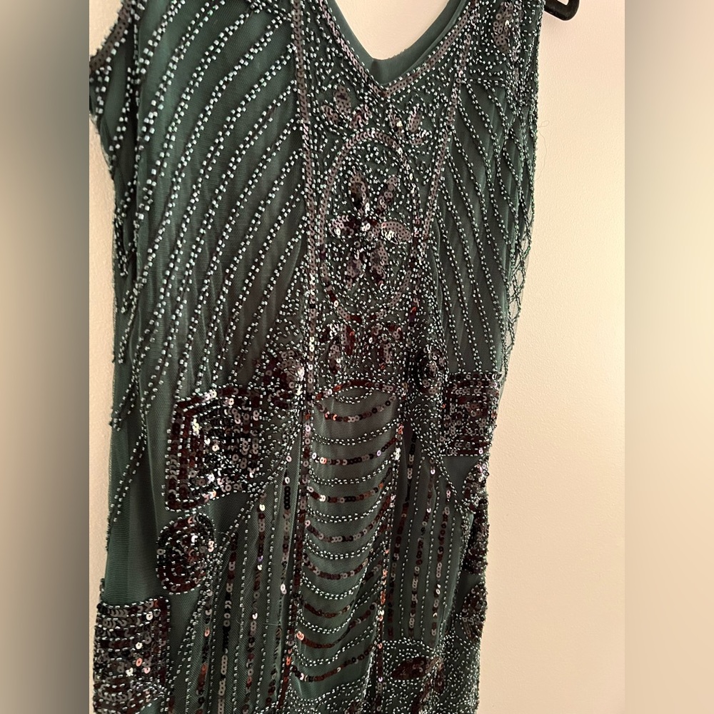 1920's-Inspired Flapper Green Beaded Dress- Medium - Gem